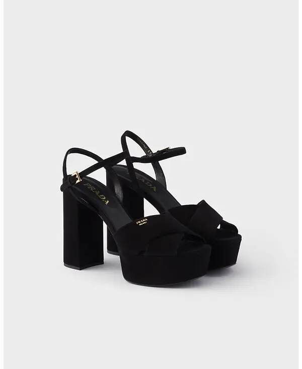 Prada Suede Platform Sandals - Black