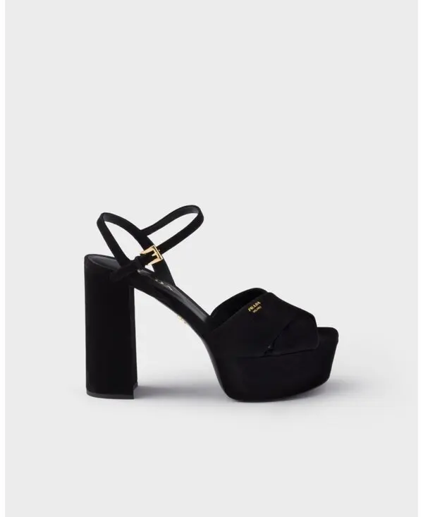 Prada Suede Platform Sandals - Black