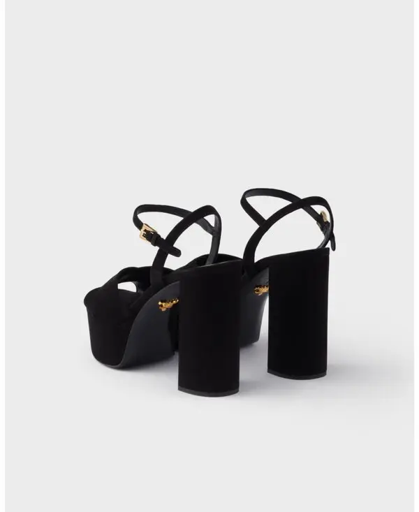Prada Suede Platform Sandals - Black