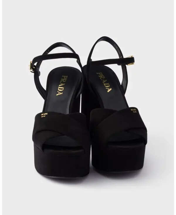 Prada Suede Platform Sandals - Black