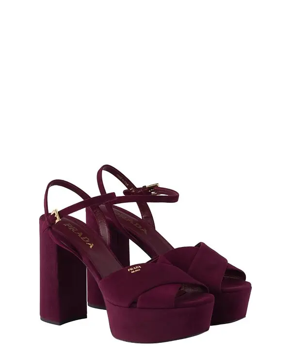 Prada Suede Platform Sandals With Ankle Strap - Black