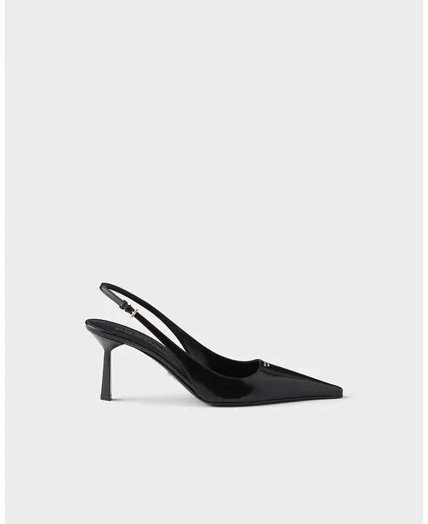 Prada Brushed Leather Slingback Pumps - Black