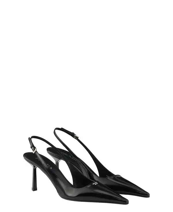 Prada Brushed Leather Slingback Pumps - Black
