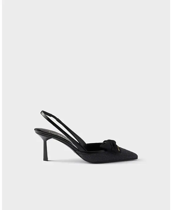 Prada Fabric Slingback Pumps With Bow Detailing - Grey