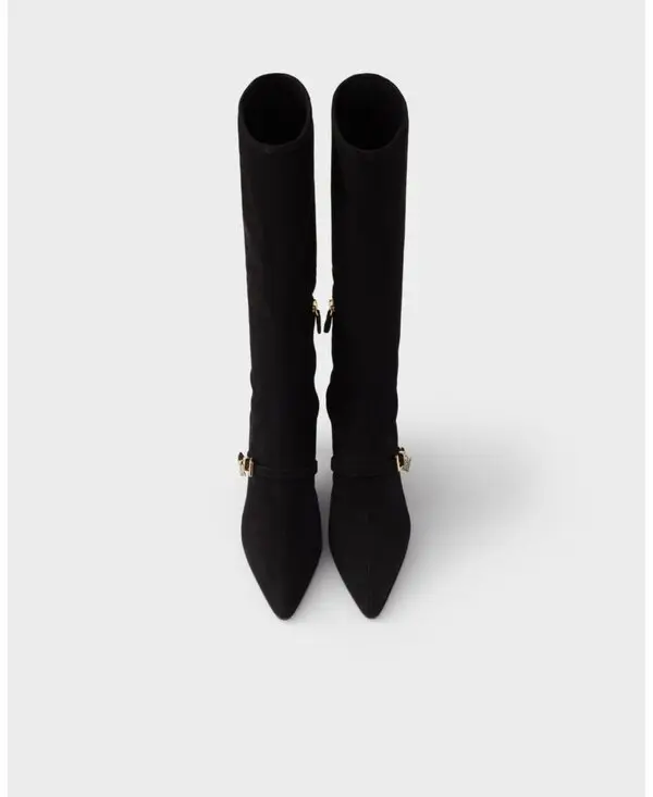 Prada Stretch Suede Knee-high Boots With Buckle Detail