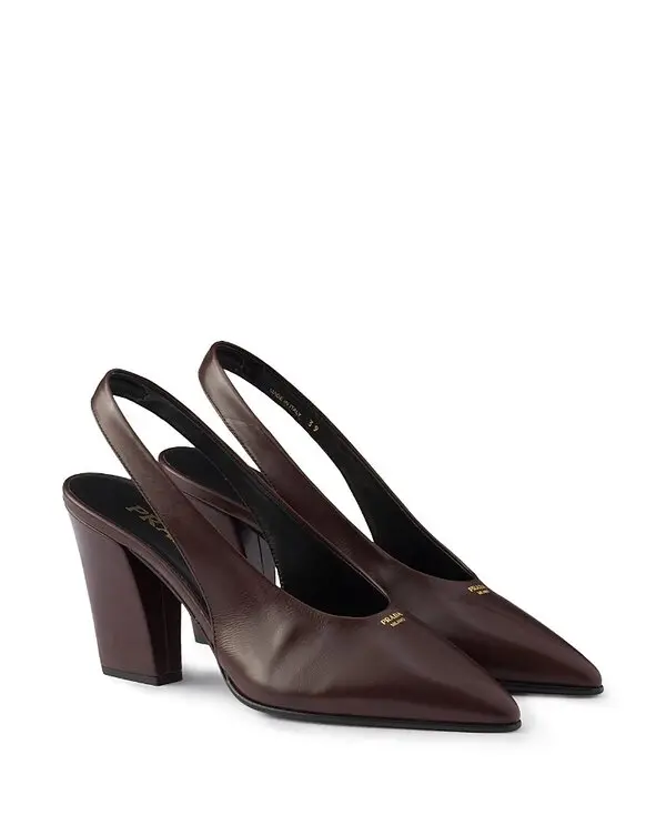 Prada Leather Pointed-toe Slingback Pumps - Brown