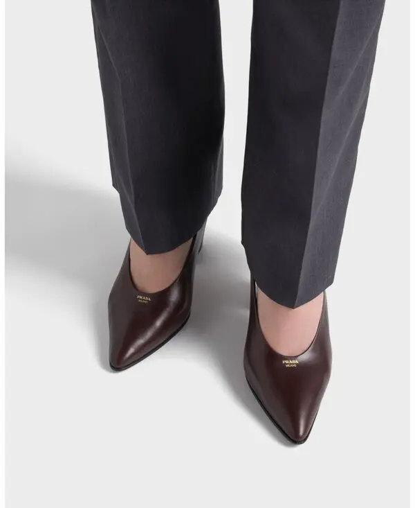Prada Leather Pointed-toe Slingback Pumps - Brown