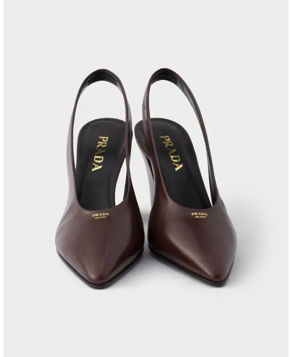 Prada Leather Pointed-toe Slingback Pumps - Brown