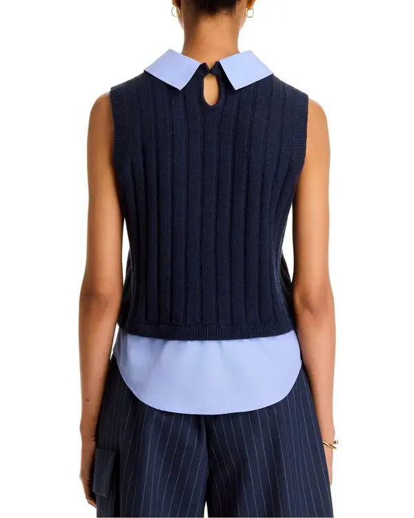 French Connection Ribbed Knit Vest With Contrast Collar