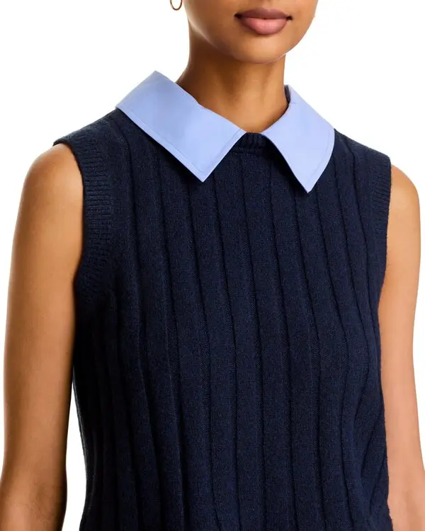 French Connection Ribbed Knit Vest With Contrast Collar