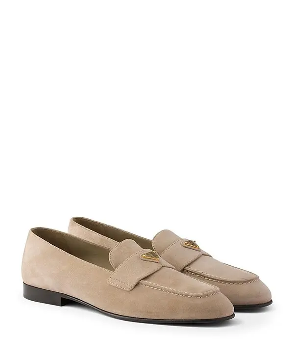 Prada Suede Loafers With Enameled Triangle Logo - Cord