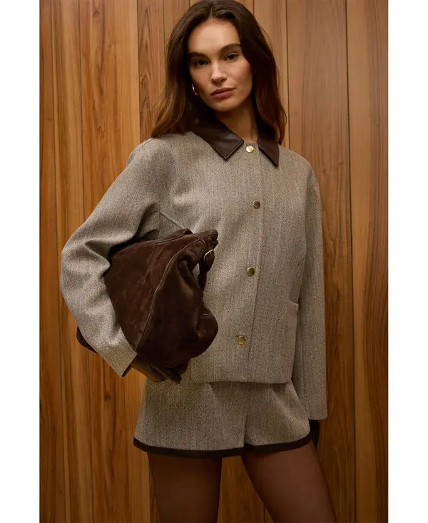 French Connection Speckled Herringbone Contrast Collar Jacket