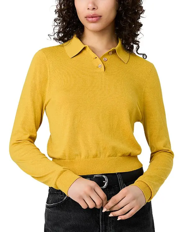 French Connection Nola Knit Polo Top - Deep Marigold