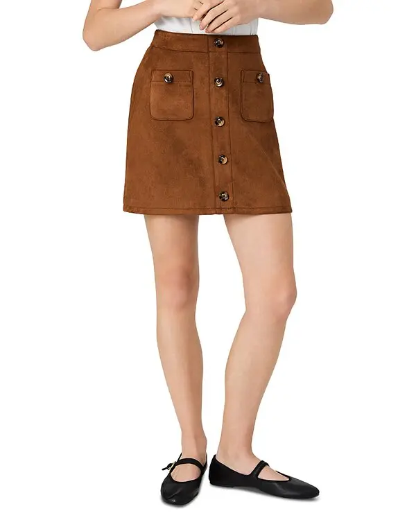 French Connection Faux Suede Button-front Skirt - Tan