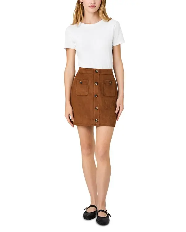French Connection Faux Suede Button-front Skirt - Tan