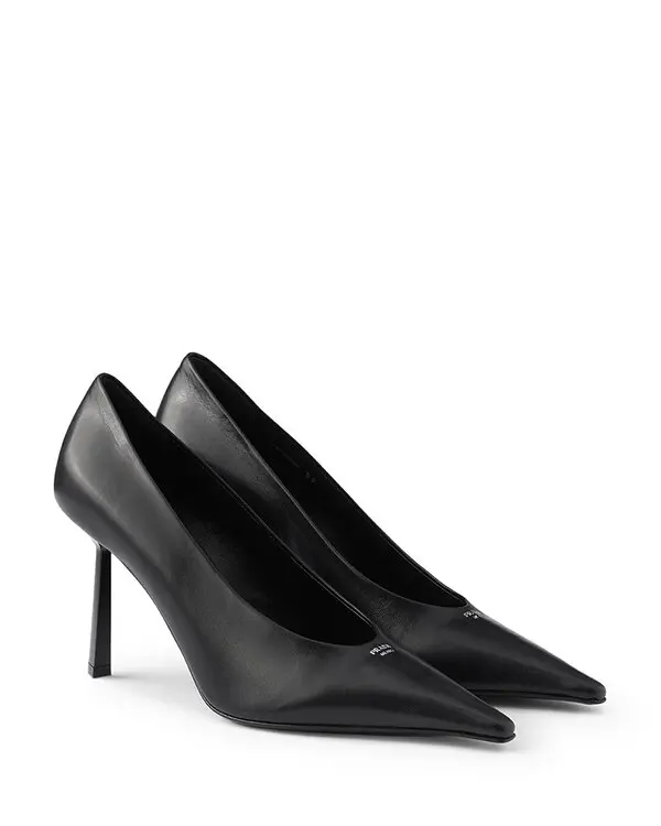 Prada Pointed-toe Leather Pumps - Black