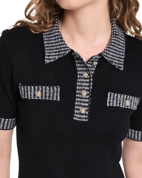 Karl Lagerfeld Paris Tweed Trim Collared Sweater Dress