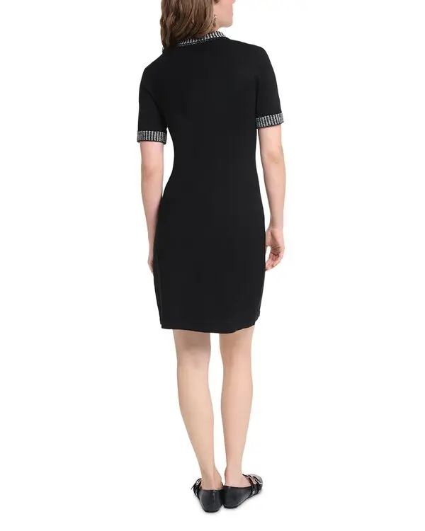 Karl Lagerfeld Paris Tweed Trim Collared Sweater Dress
