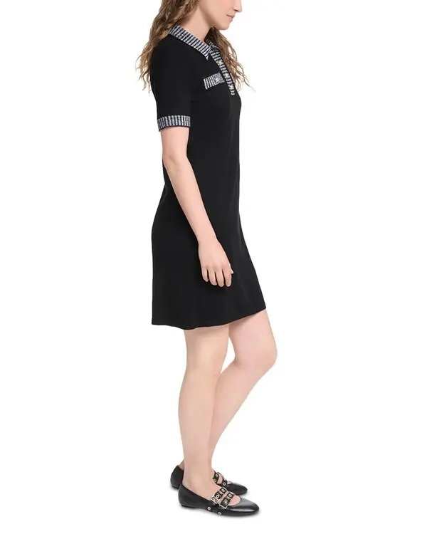 Karl Lagerfeld Paris Tweed Trim Collared Sweater Dress