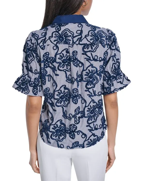 Karl Lagerfeld Paris Soutache Trim Short Sleeve Shirt