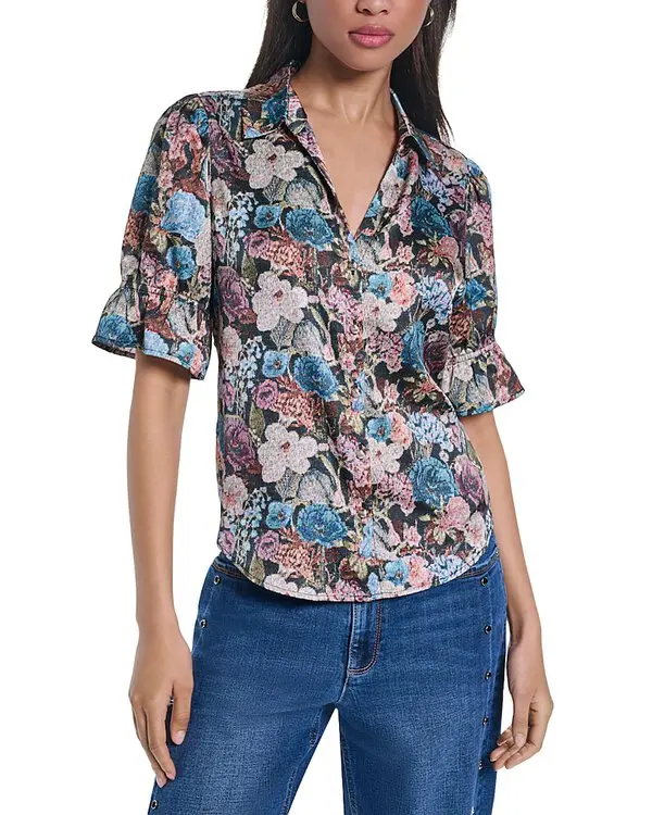 Karl Lagerfeld Paris Brocade Print Collared Top