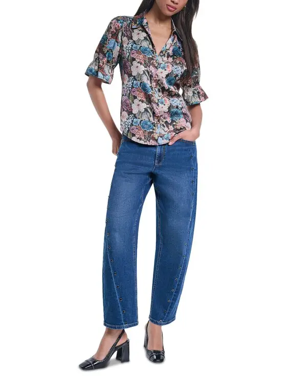 Karl Lagerfeld Paris Brocade Print Collared Top