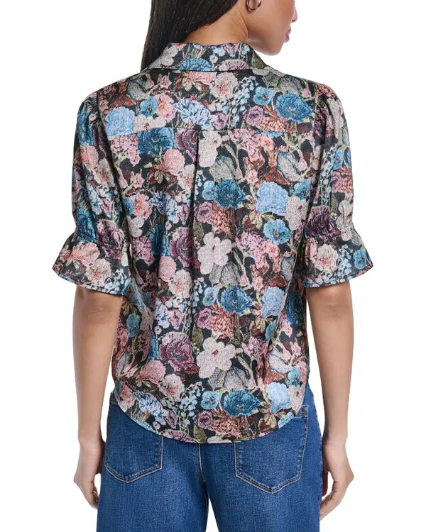 Karl Lagerfeld Paris Brocade Print Collared Top