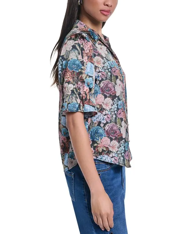 Karl Lagerfeld Paris Brocade Print Collared Top