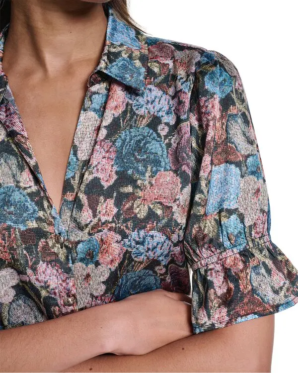 Karl Lagerfeld Paris Brocade Print Collared Top