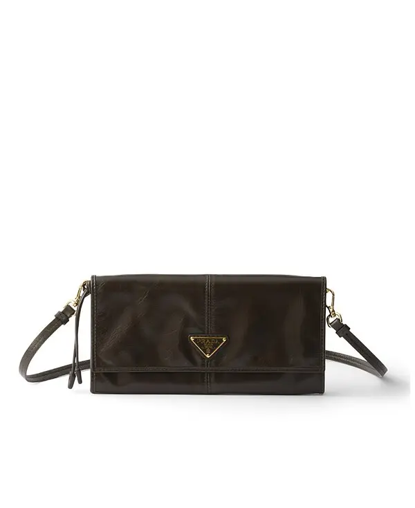 Prada Leather Wallet With Shoulder Strap - Forest