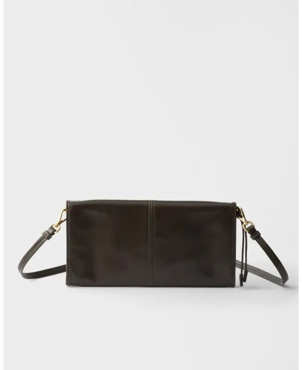 Prada Leather Wallet With Shoulder Strap - Forest