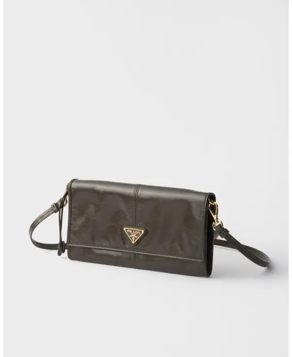 Prada Leather Wallet With Shoulder Strap - Forest
