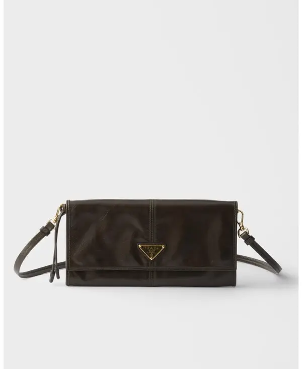 Prada Leather Wallet With Shoulder Strap - Forest