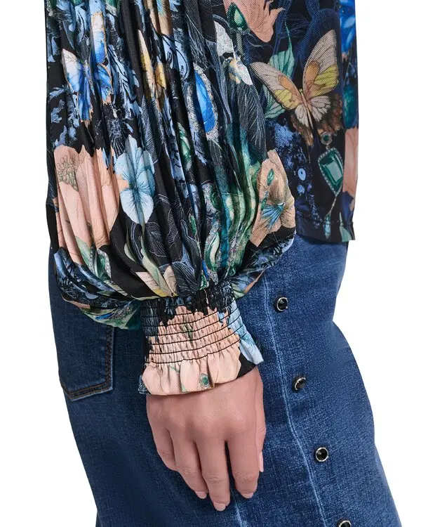 Karl Lagerfeld Paris Pleated Sleeve Mixed Media Top