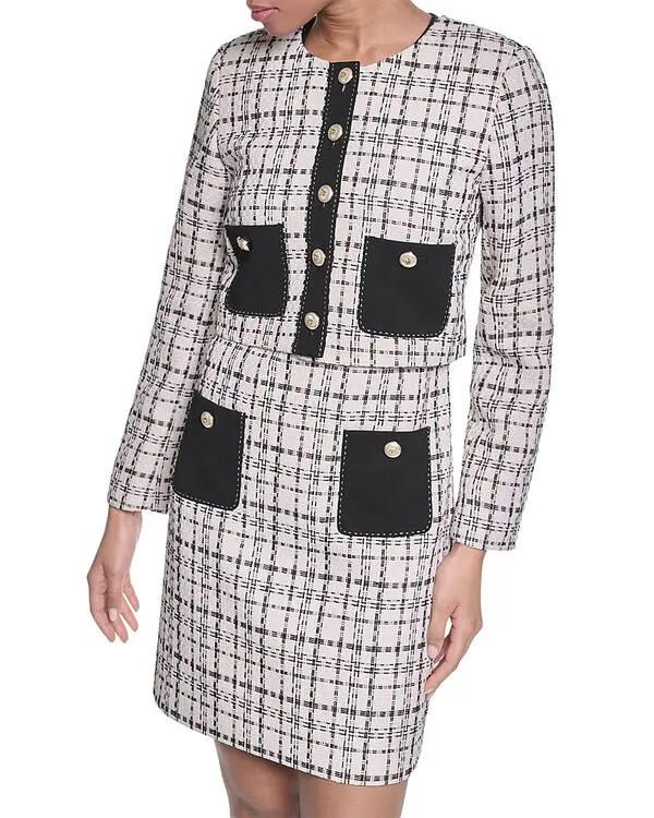 Karl Lagerfeld Paris Tweed Plaid Button-front Jacket