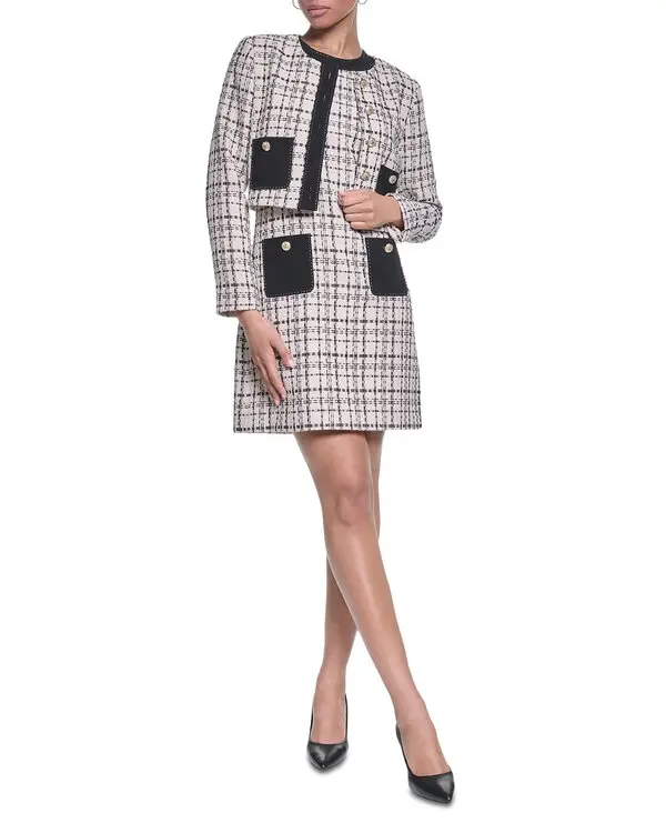Karl Lagerfeld Paris Tweed Plaid Button-front Jacket