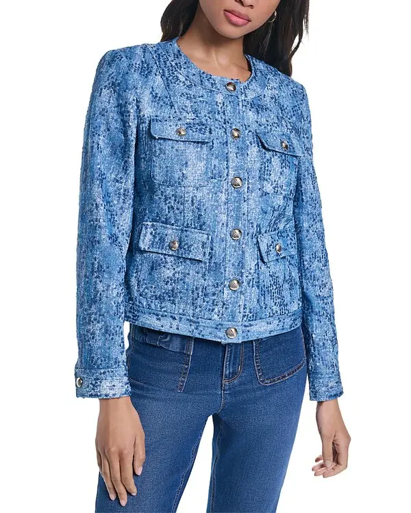 Karl Lagerfeld Paris Sequin Denim Collarless Jacket