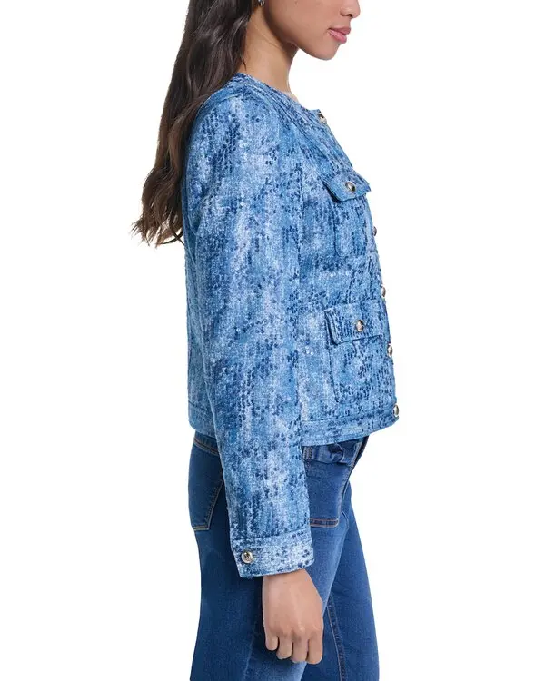 Karl Lagerfeld Paris Sequin Denim Collarless Jacket
