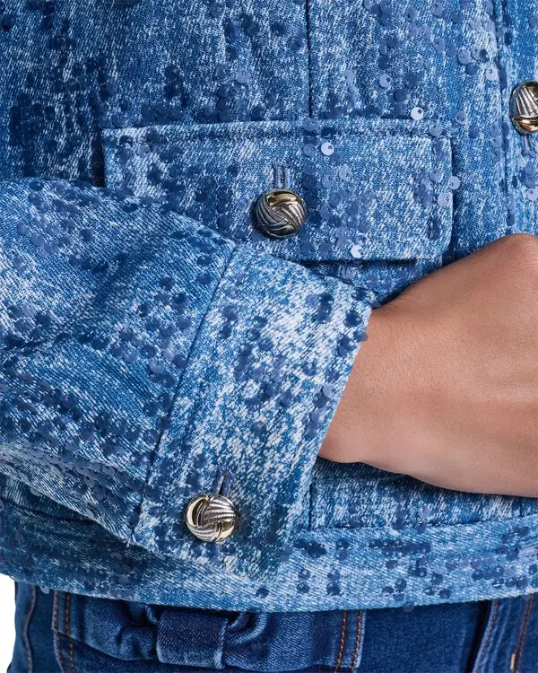 Karl Lagerfeld Paris Sequin Denim Collarless Jacket