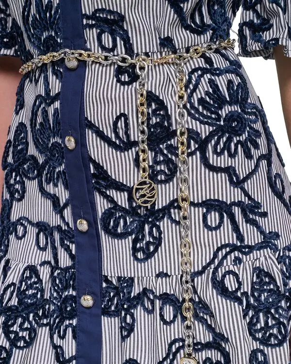 Karl Lagerfeld Paris Soutache Trim Chain Belt Shirtdress