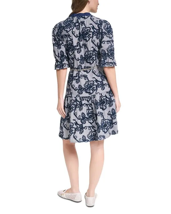 Karl Lagerfeld Paris Soutache Trim Chain Belt Shirtdress