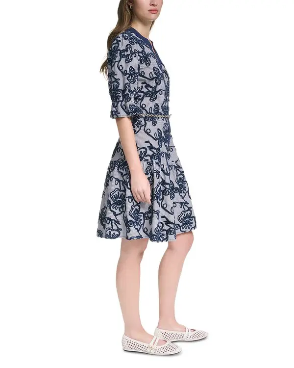 Karl Lagerfeld Paris Soutache Trim Chain Belt Shirtdress
