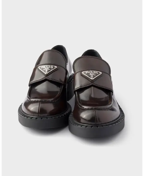 Prada Chocolate Brushed Leather Loafers