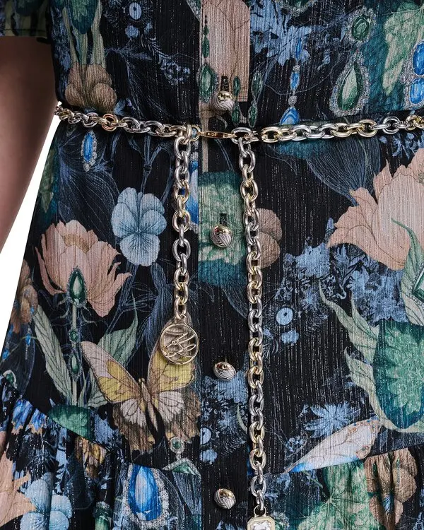 Karl Lagerfeld Paris Metallic Crinkle Button Down Dress
