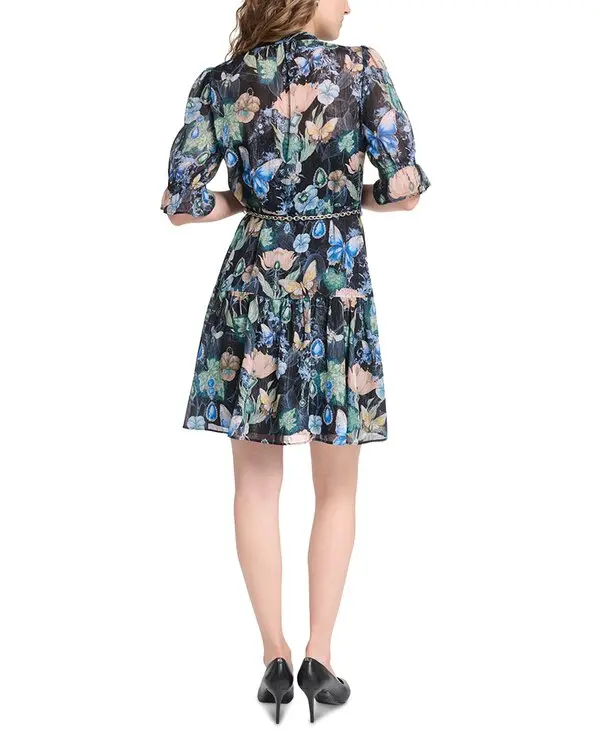 Karl Lagerfeld Paris Metallic Crinkle Button Down Dress