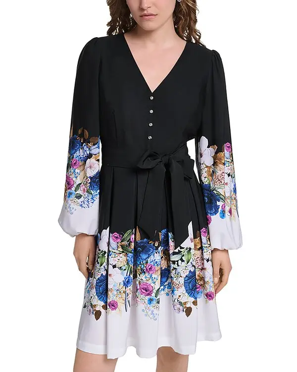Karl Lagerfeld Paris Belted Crepe Dress