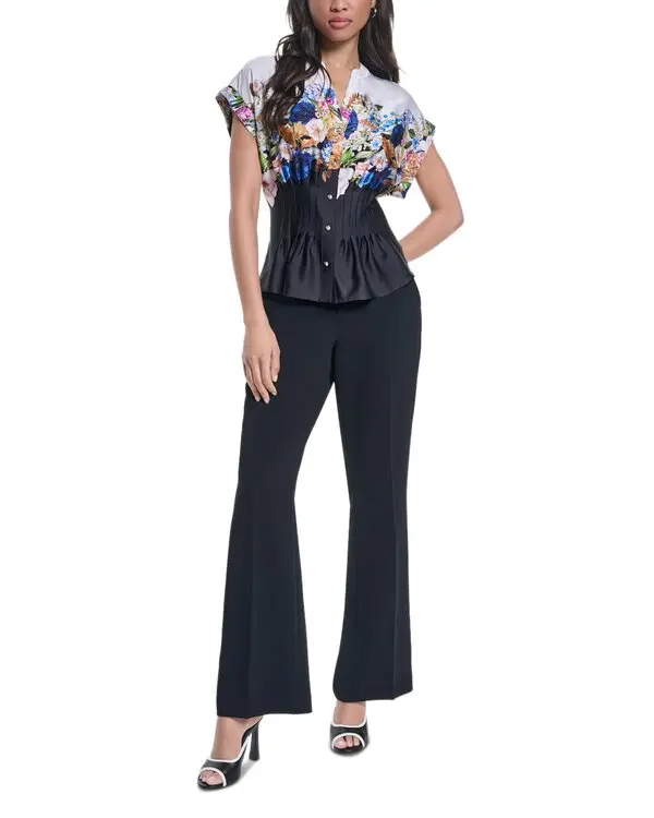 Karl Lagerfeld Paris Pleated Waist Cap Sleeve Blouse