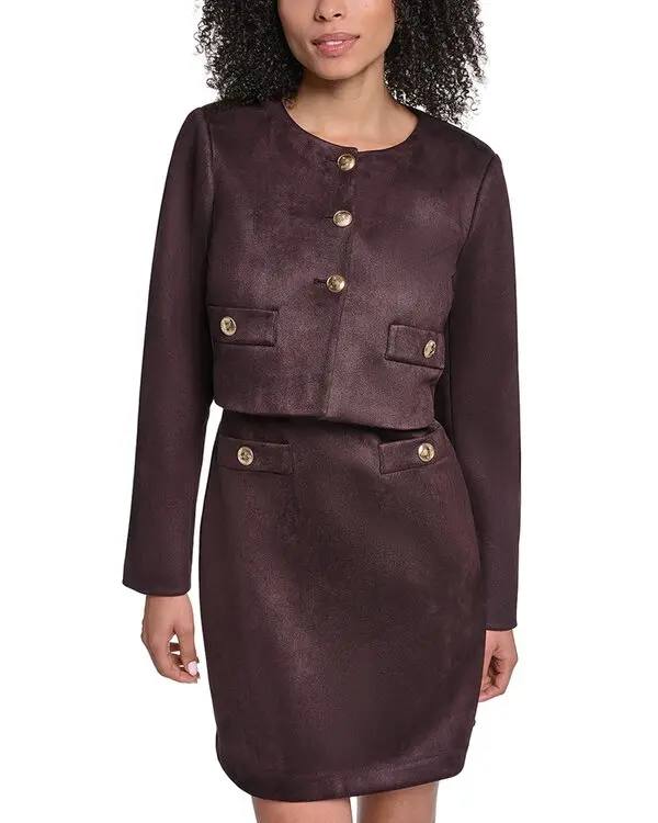 Karl Lagerfeld Paris Cropped Faux Suede Jacket