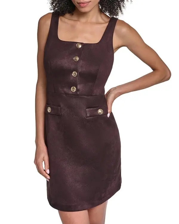Karl Lagerfeld Paris Faux Suede A-line Mini Dress With Button Detail