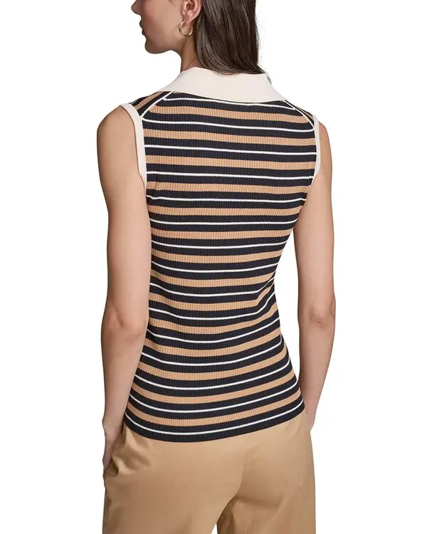 Karl Lagerfeld Paris Collared Striped Sleeveless Top